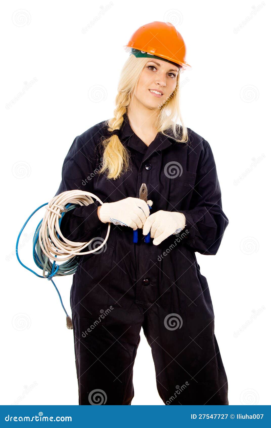 Beautiful Girl Builder Keep the Wire Stock Image - Image of happiness ...