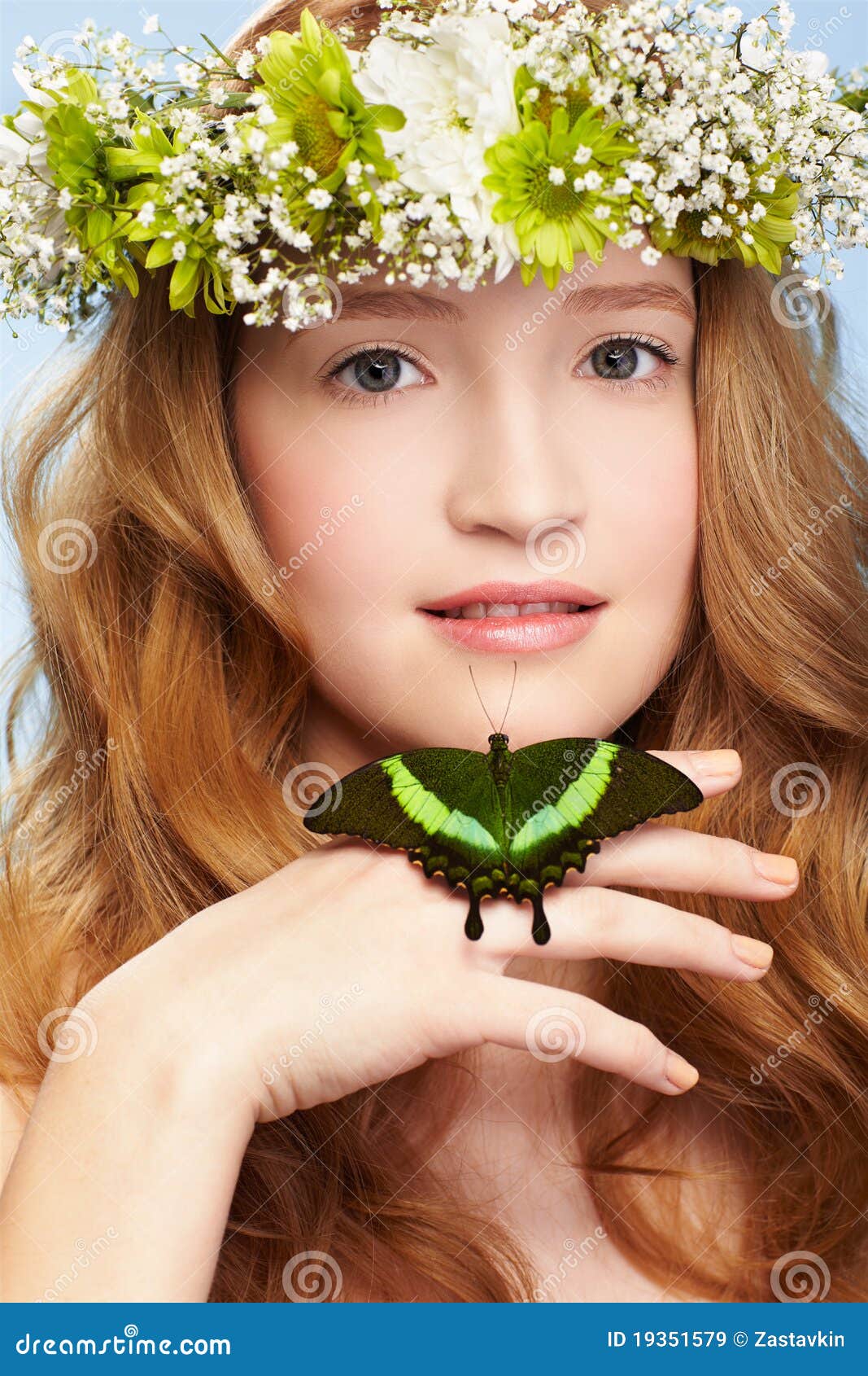 Beautiful Girl and Butterfly Stock Image - Image of hair, flower: 19351579