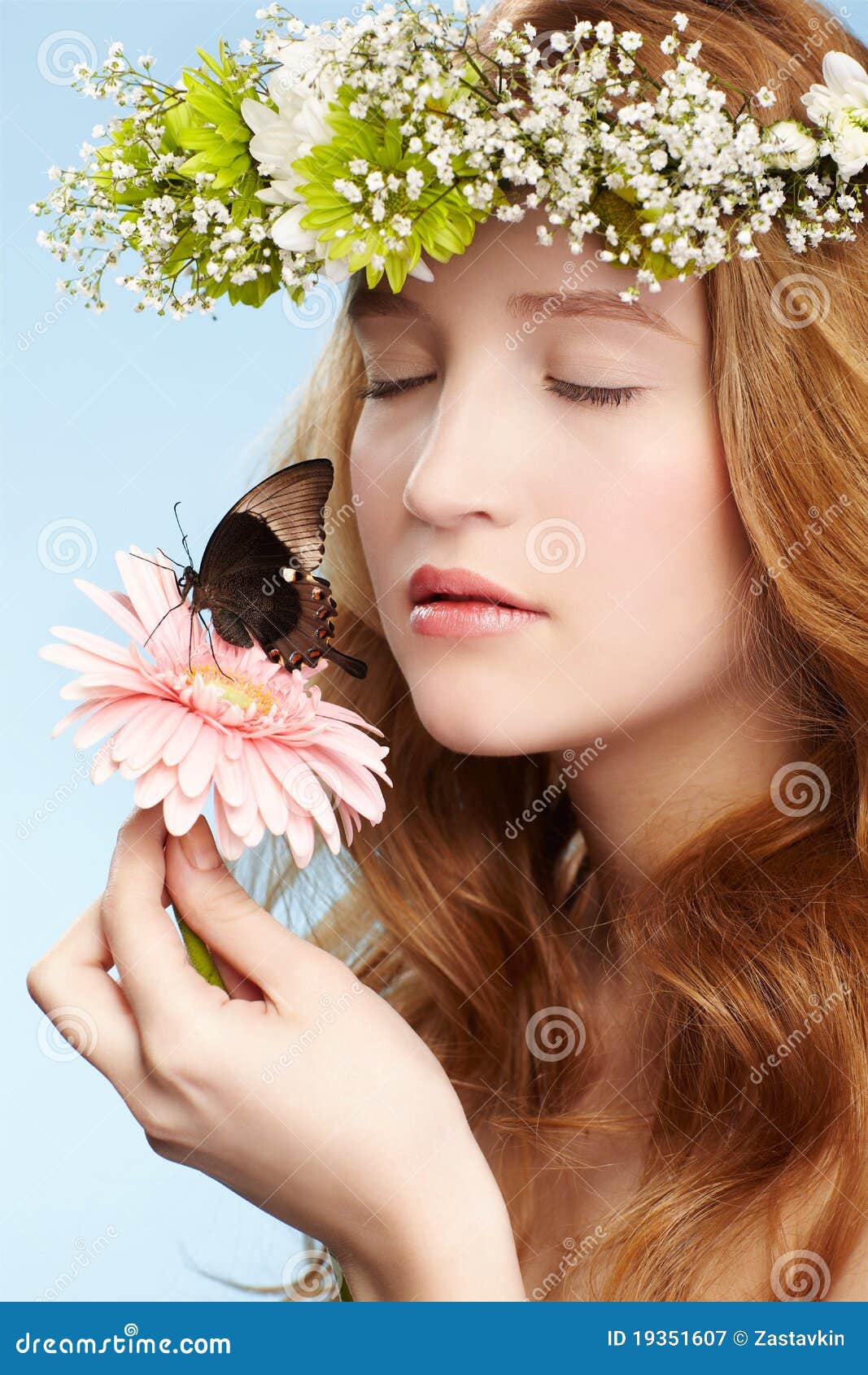 Beautiful Girl and Butterfly Stock Image - Image of haired, garland ...