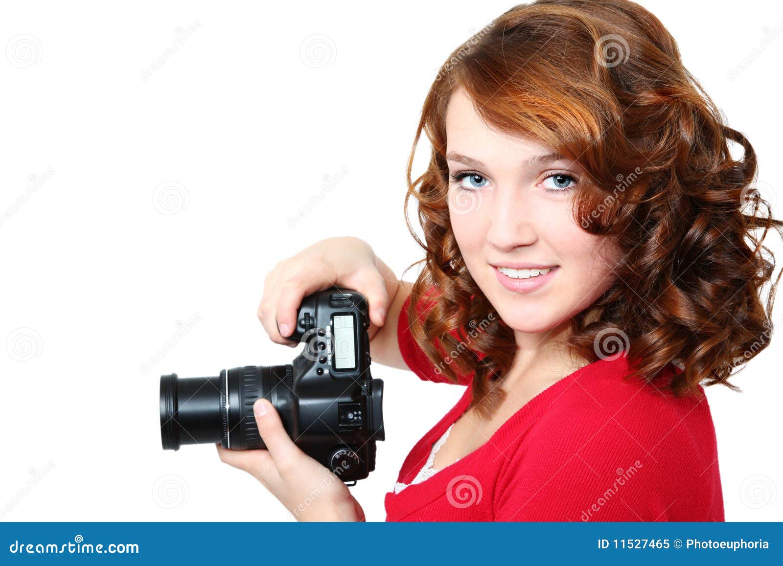 Beautiful Girl with Camera stock image. Image of curls - 11527465