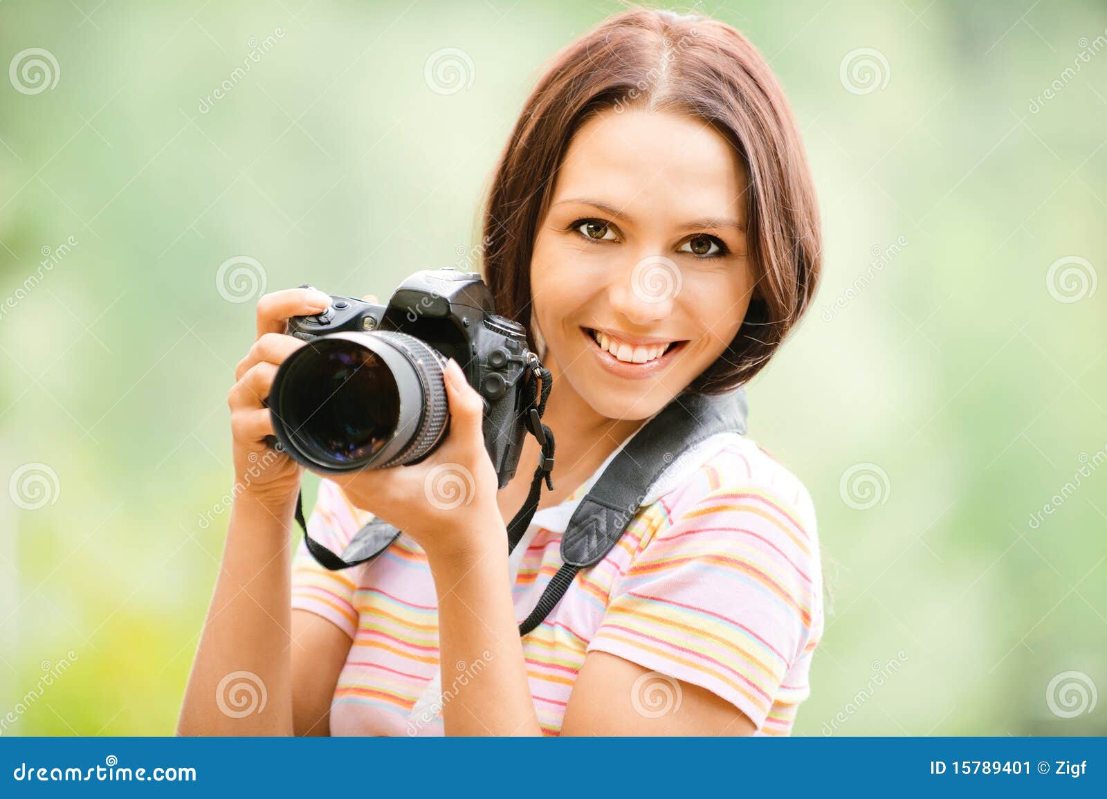 Beautiful girl with camera stock image. Image of outdoors - 15789401