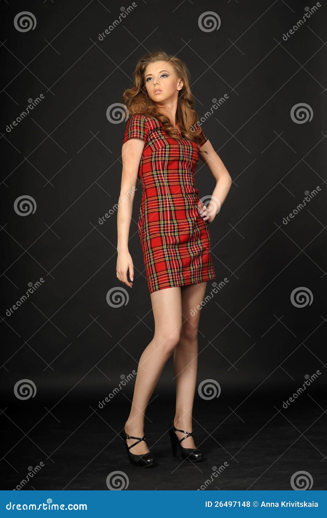 Beautiful Girl in a Checkered Dress Stock Photo - Image of model ...