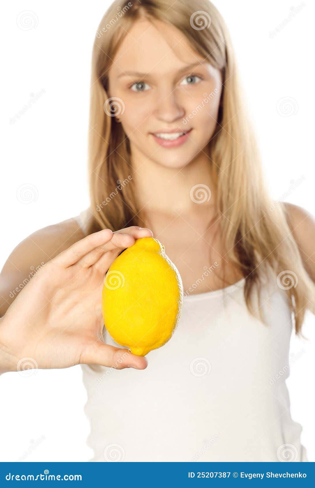 Beautiful Girl with Citrus. Focus on Lemon Stock Image - Image of ...