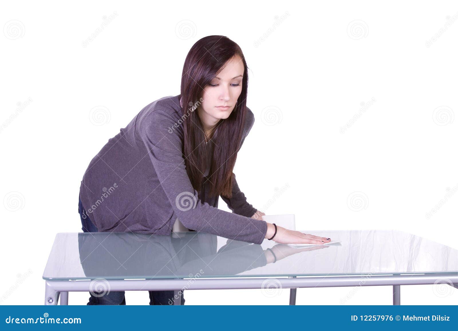 Beautiful Girl Cleaning Table Stock Photo - Image of isolated, casual ...