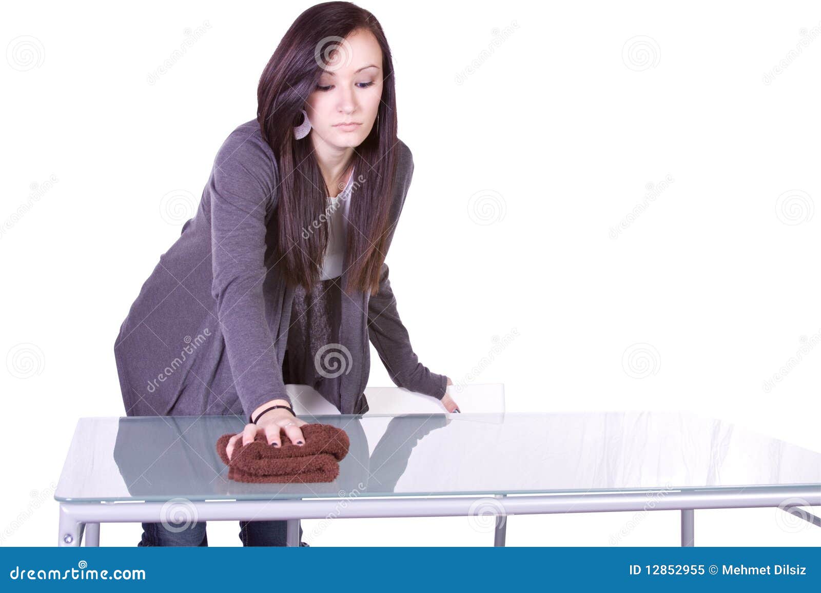 Beautiful Girl Cleaning Table Stock Image - Image of isolated, jeans ...