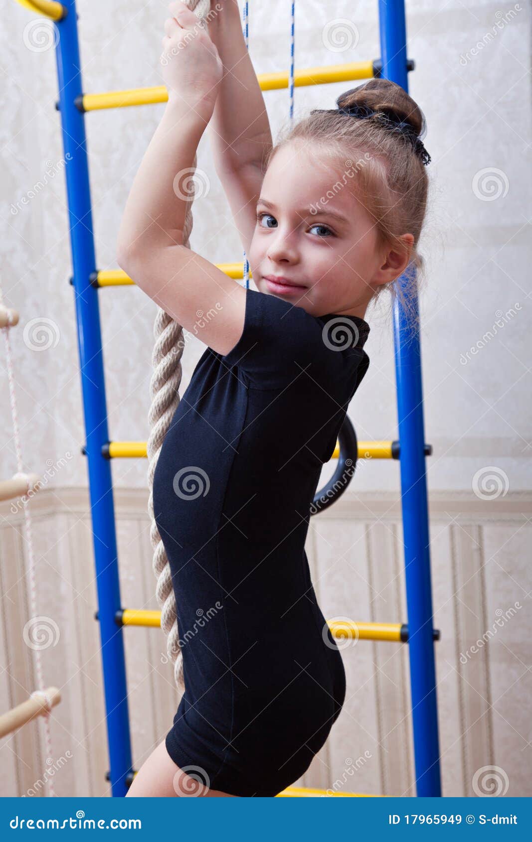 A Beautiful Girl Climbs on a Rope Stock Image - Image of female ...