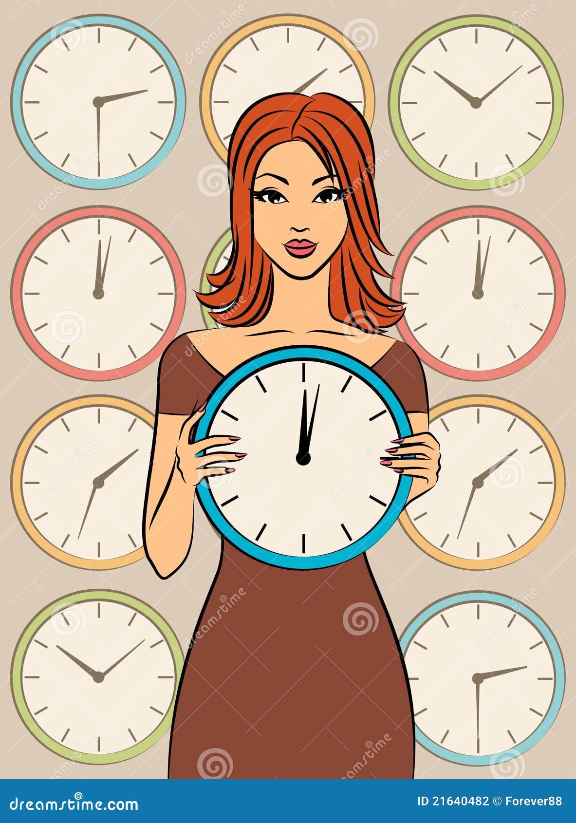 Beautiful girl with clock stock vector. Illustration of arrow - 21640482
