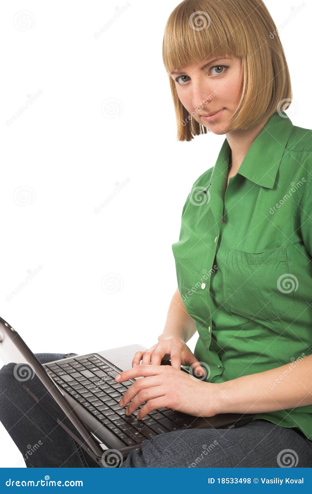 Beautiful Girl with Computer Stock Photo - Image of computer, eyes ...