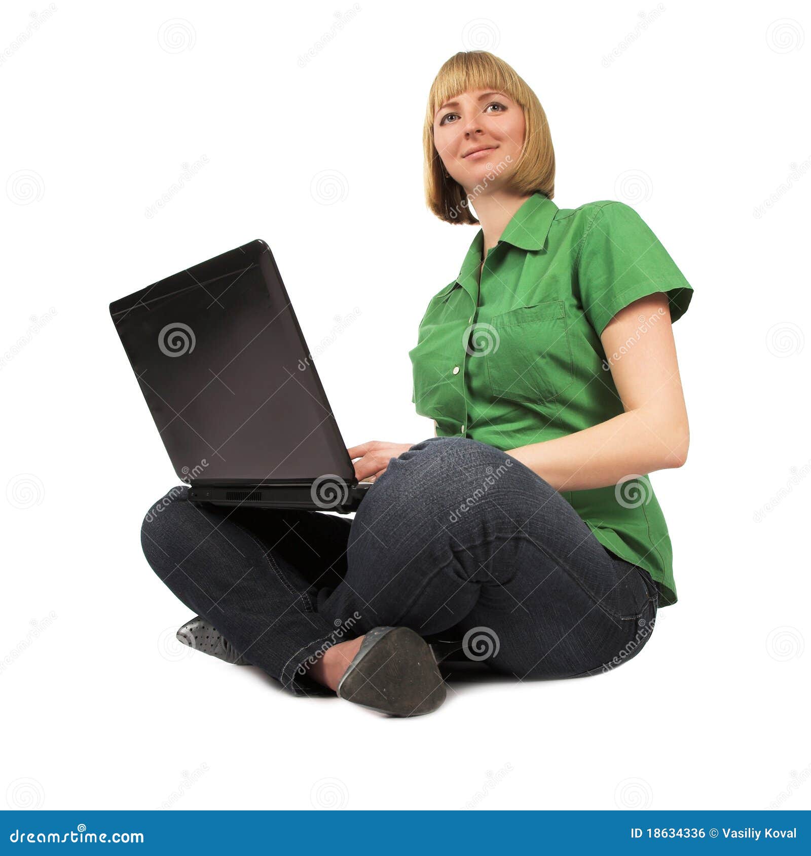 Beautiful Girl with Computer Stock Photo - Image of isolated, laptop ...