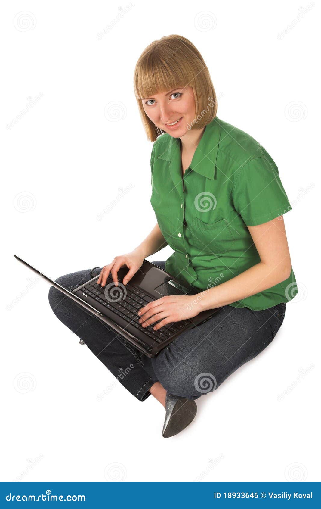 Beautiful Girl with Computer Stock Photo - Image of girl, smile: 18933646