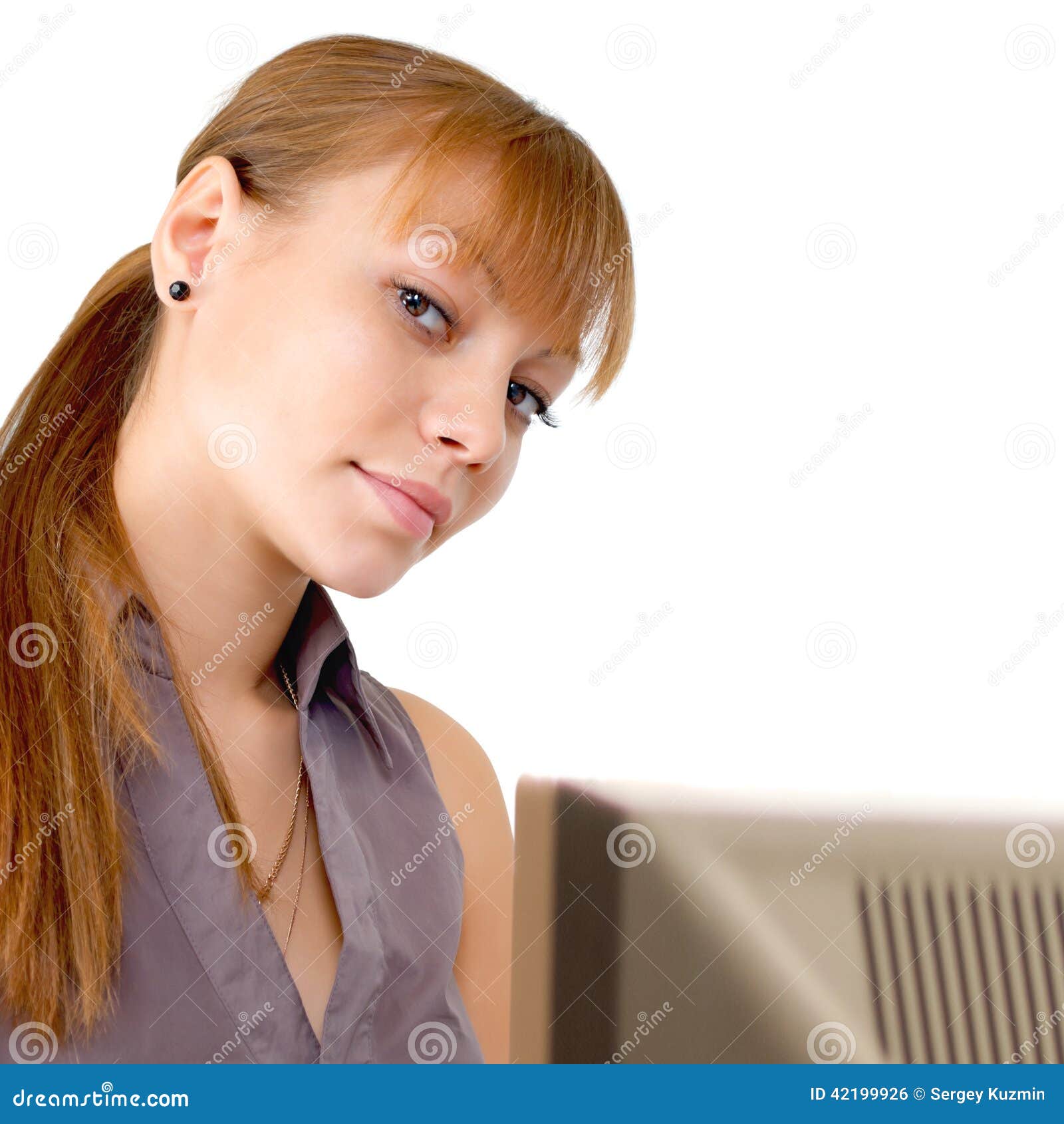 Beautiful Girl at the Computer. Stock Photo - Image of work, addiction ...