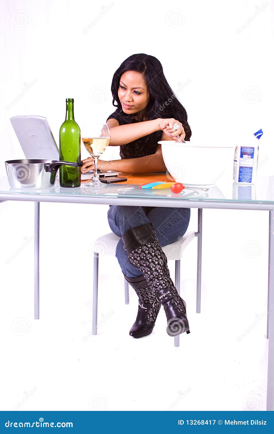 Beautiful Girl Cooking in the Kitchen Stock Image - Image of notebook ...