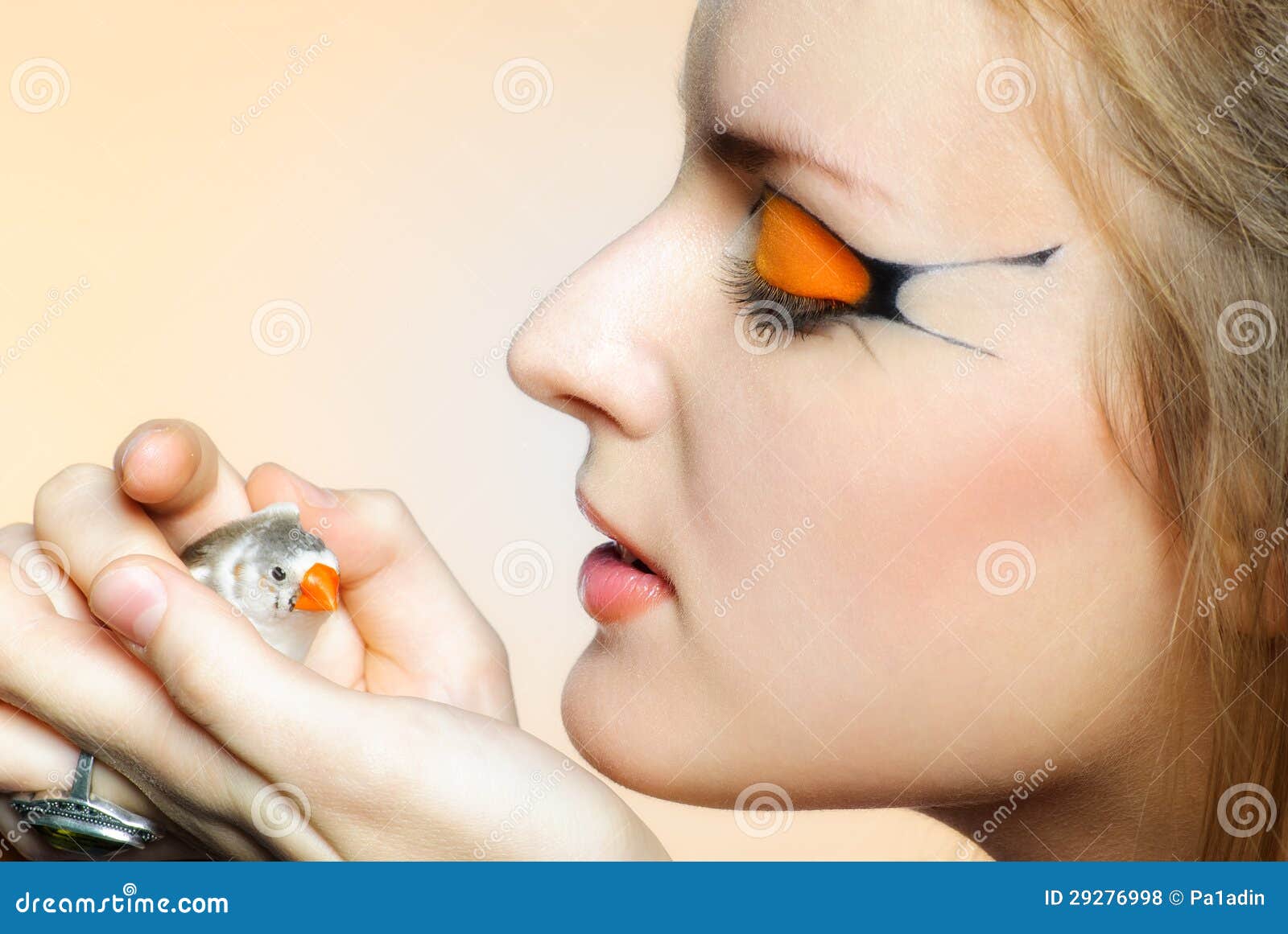 Beautiful Girl with Creative Makeup and Bird Stock Photo - Image of ...