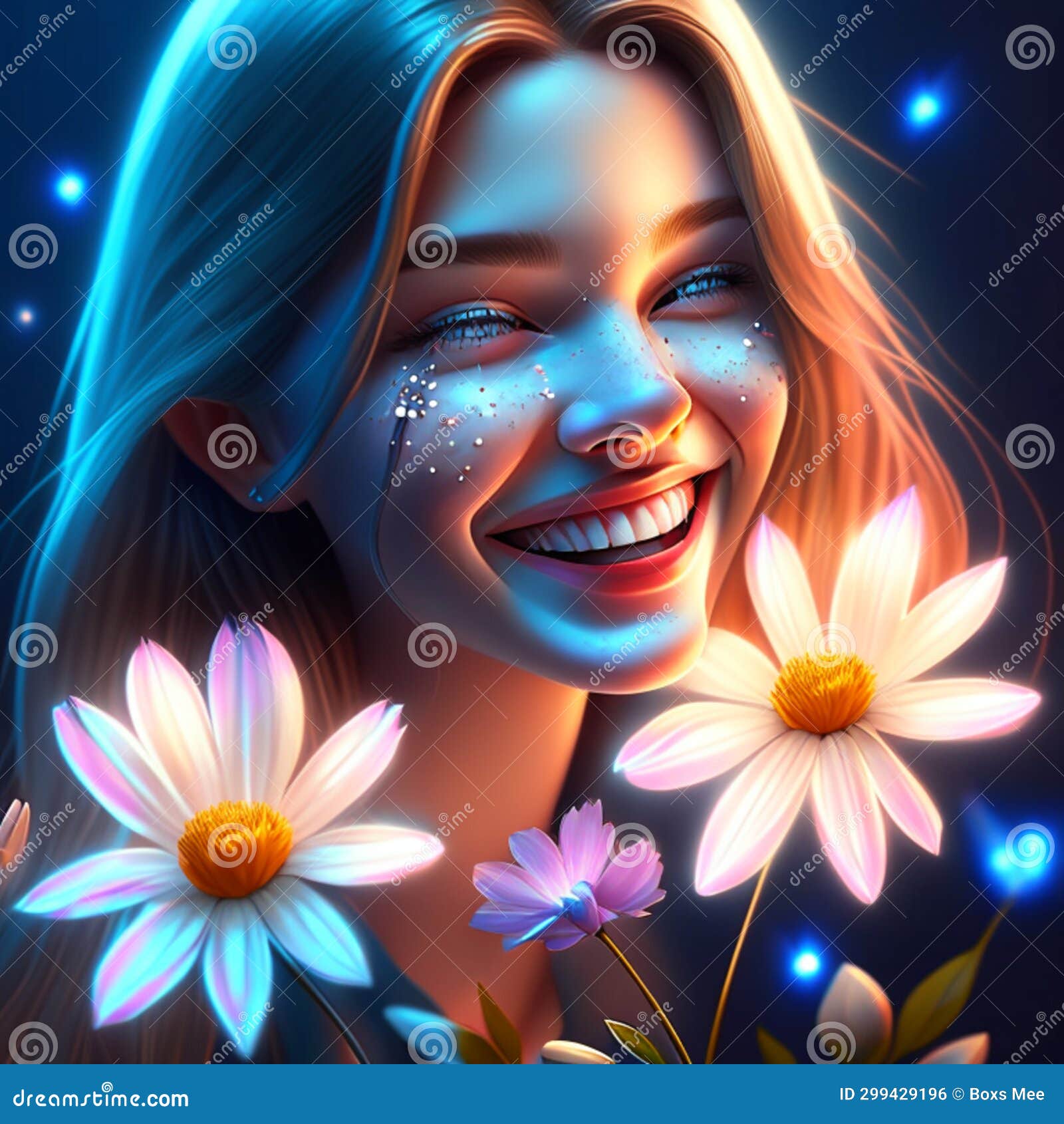Beautiful Girl With Daisies In Her Hair 3d Illustration Ai Generated