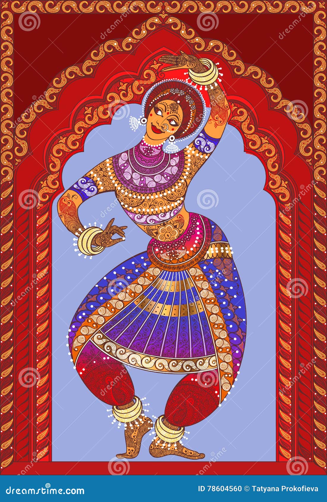 Beautiful Girl Dancing Indian Classical Dance Stock Illustration