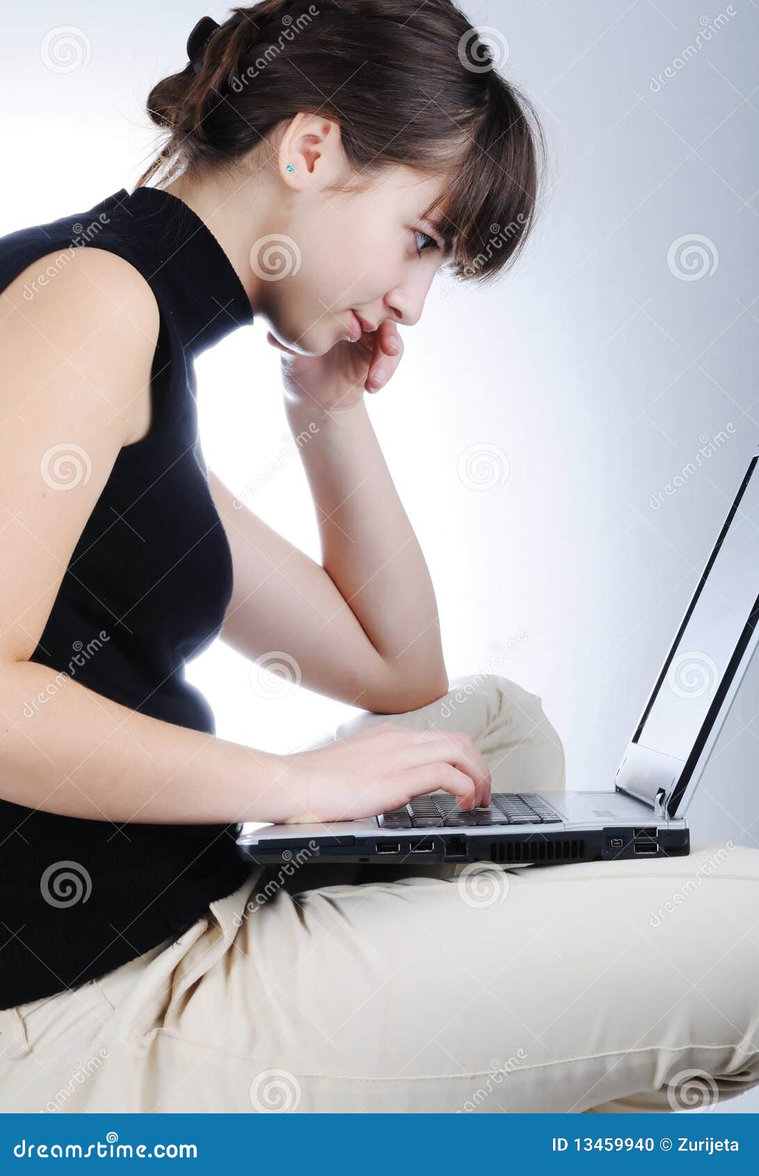 Beautiful girl on desk stock photo. Image of female, executive - 13459940