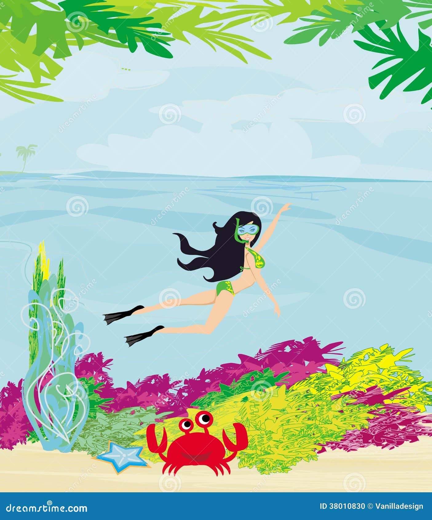 Beautiful girl dives stock vector. Illustration of aquarium - 38010830