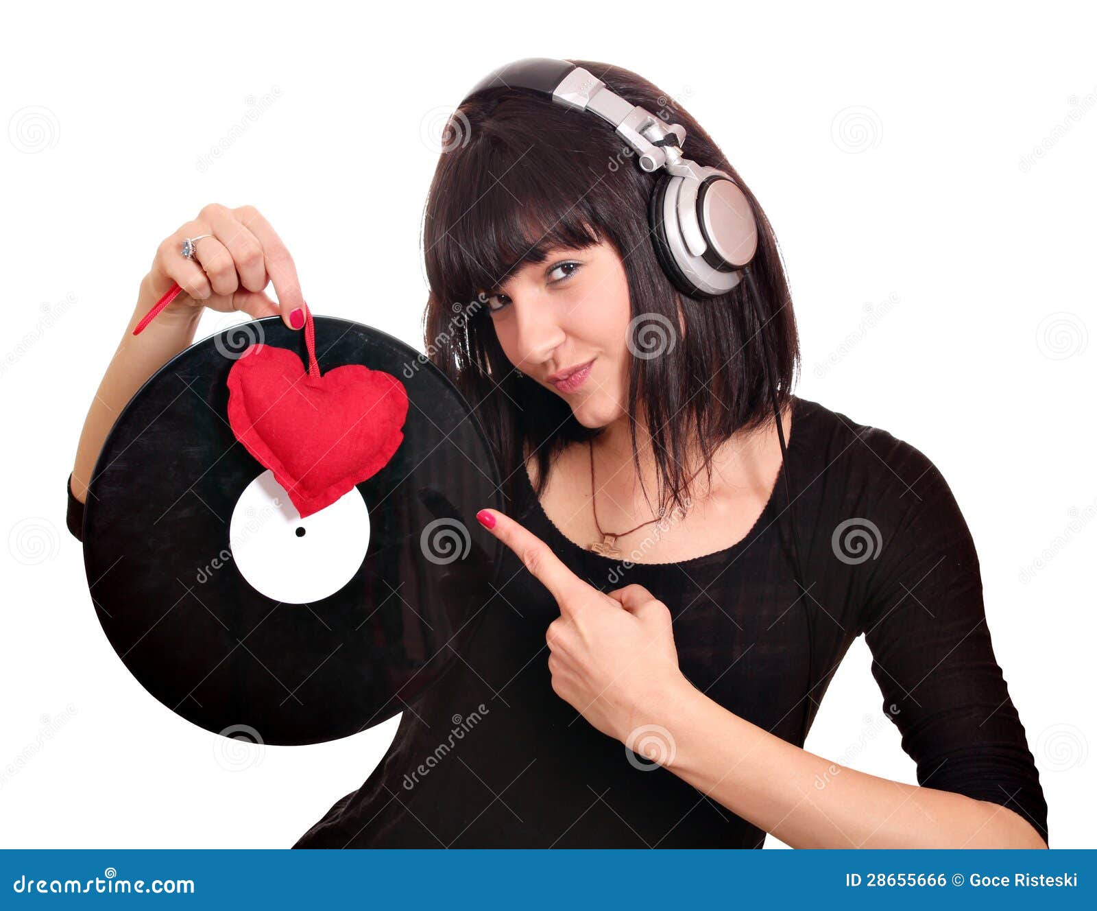 Beautiful girl dj with lp stock photo. Image of brunette - 28655666