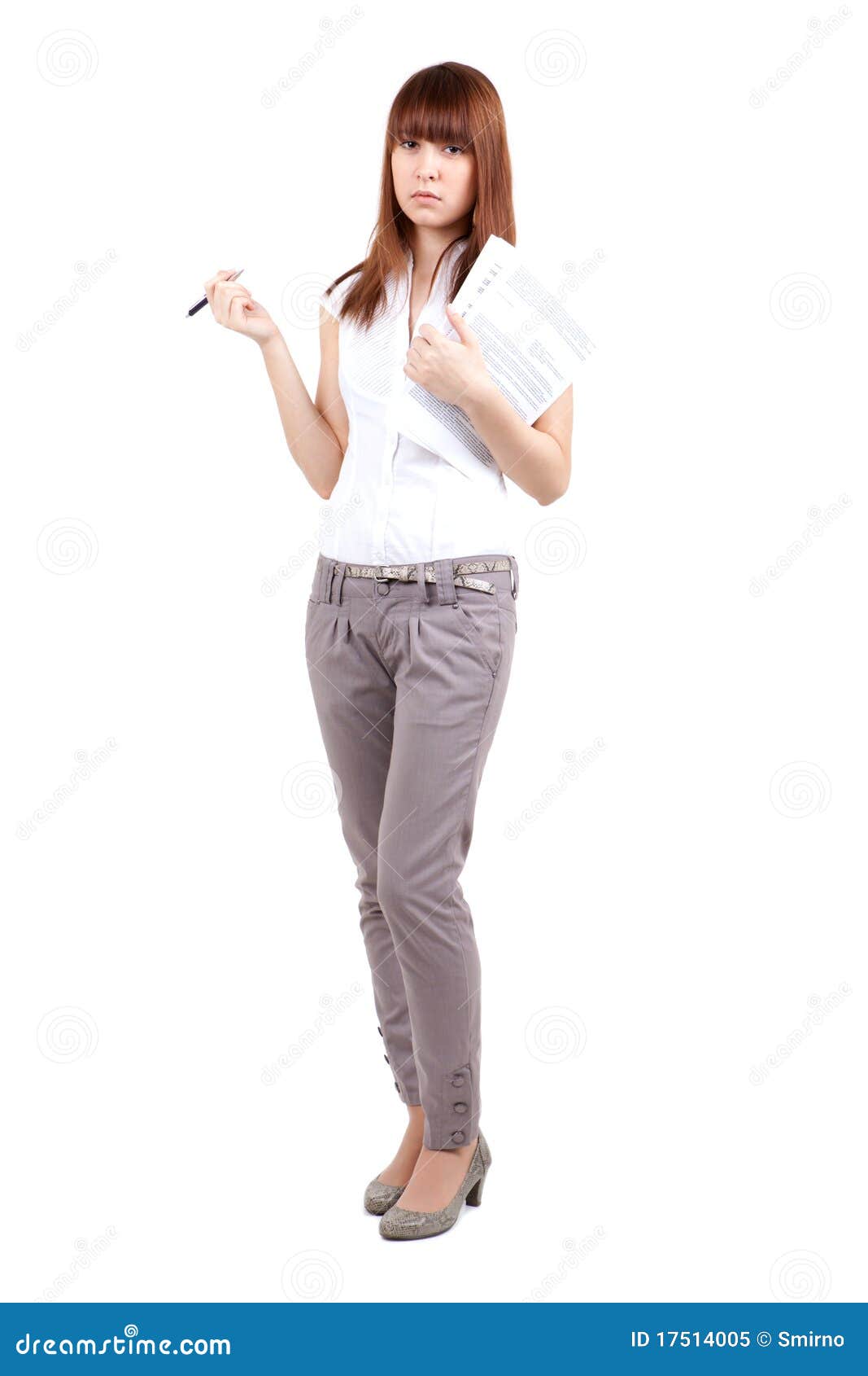 The Beautiful Girl with Documen Stock Image - Image of gray, background ...