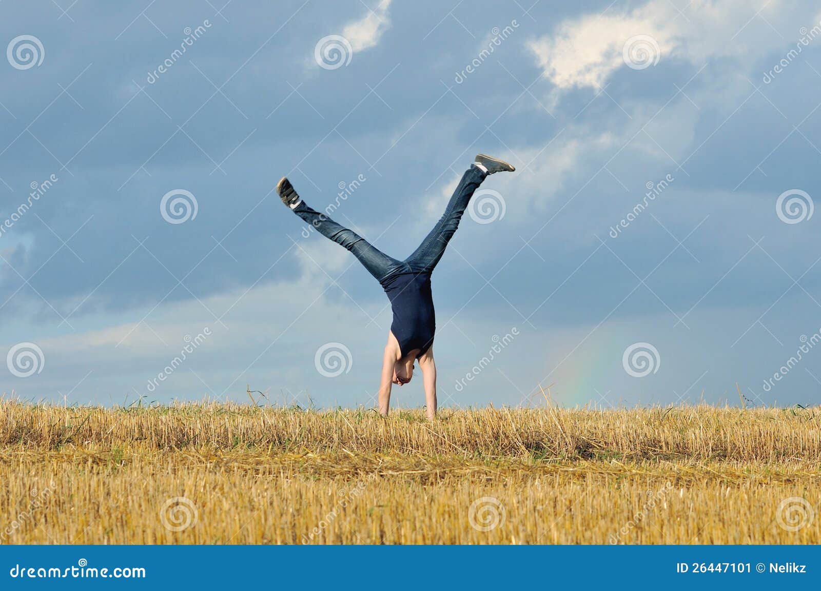 Beautiful Girl Doing a Handstand in a Meadow Stock Image - Image of ...