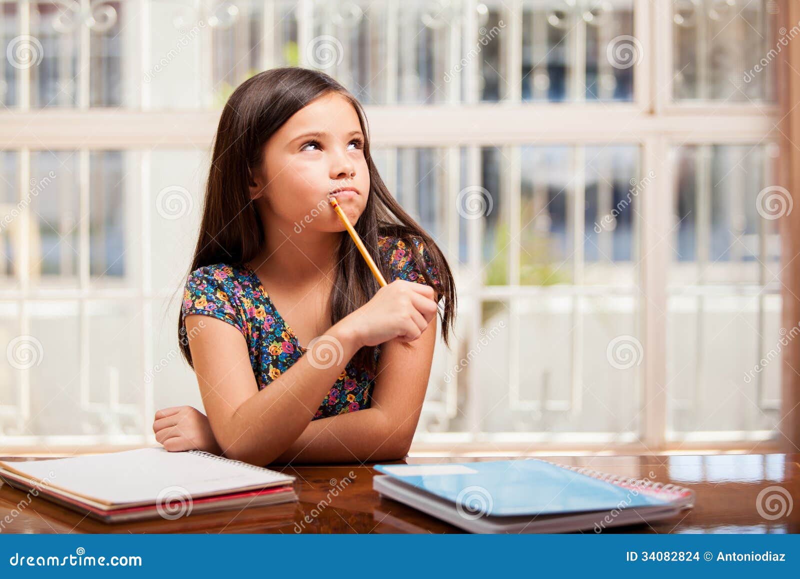 Beautiful Girl Doing Homework Stock Photo - Image of copy, child: 34082824