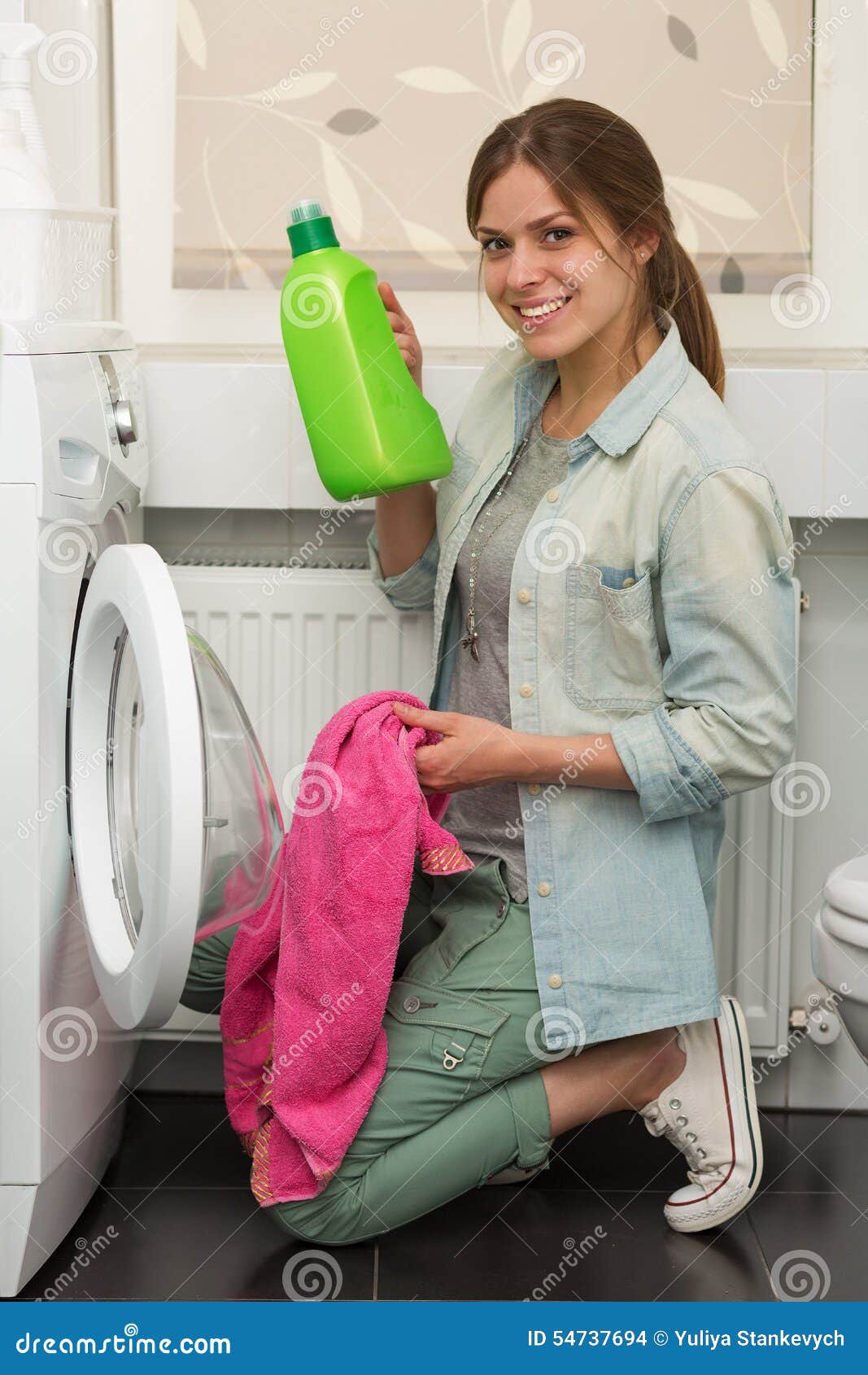Beautiful Girl Doing Laundry Stock Photo - Image of laundry, cleaning ...
