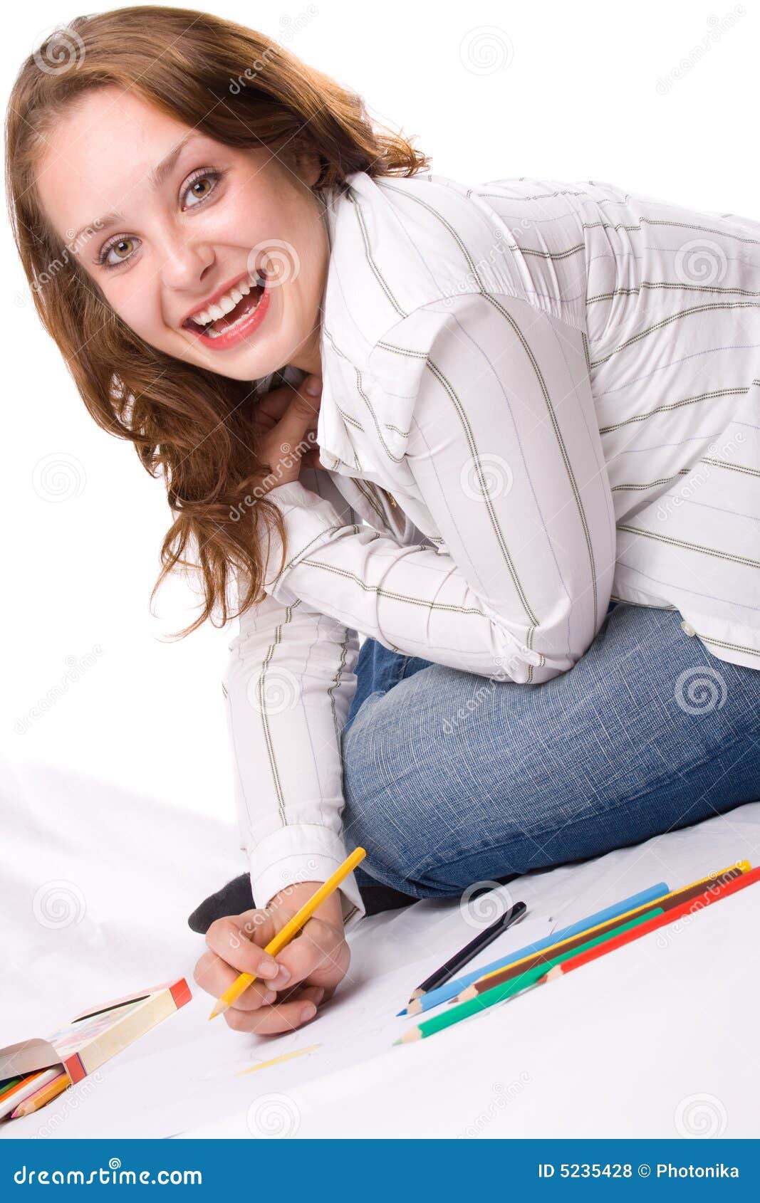 Beautiful Girl is Drawing with Crayons. #2 Stock Photo - Image of ...