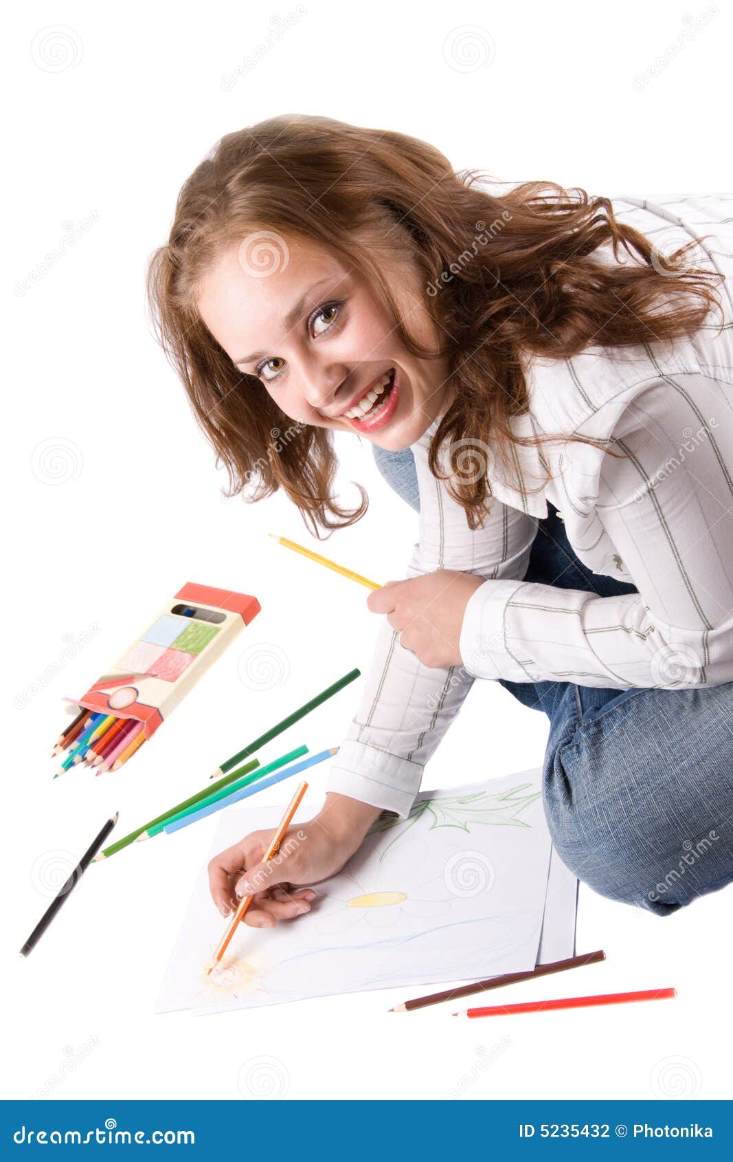 Beautiful Girl is Drawing with Crayons. #3 Stock Photo - Image of paper ...