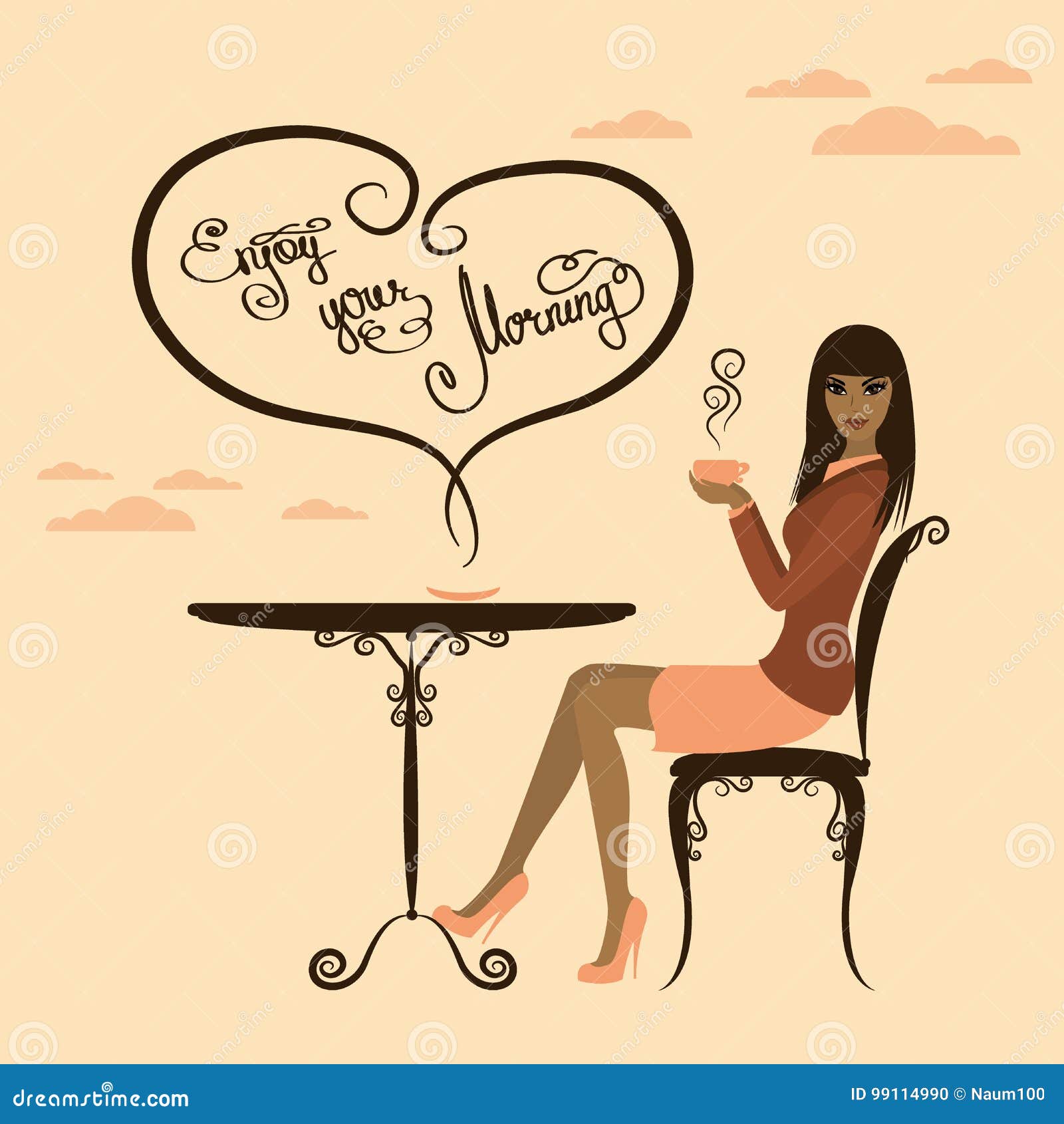 Beautiful Girl Drinking Coffee Enjoy Your Morning Stock Vector