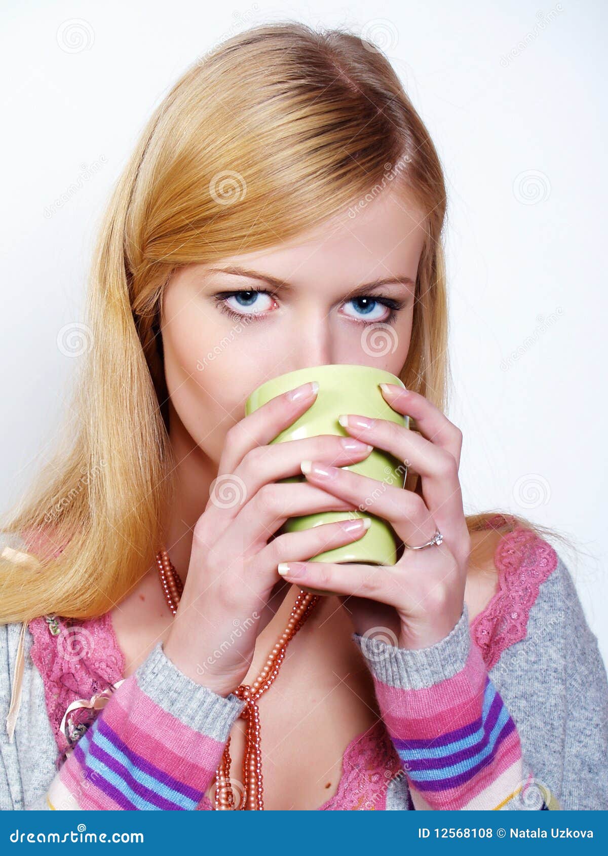 Beautiful Girl Drinking Coffee Tea Stock Photo - Image of hand, female ...