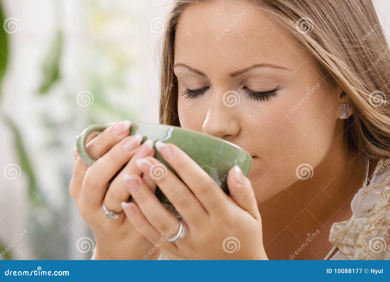Beautiful Girl Drinking Tea Stock Image - Image of caucasian, blonde ...