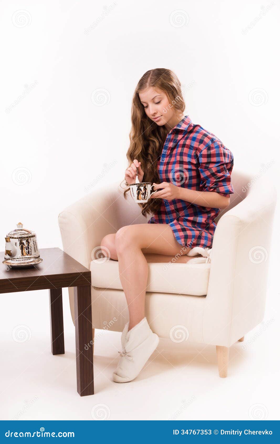 Beautiful Girl Drinking Tea Stock Image - Image of health, girl: 34767353