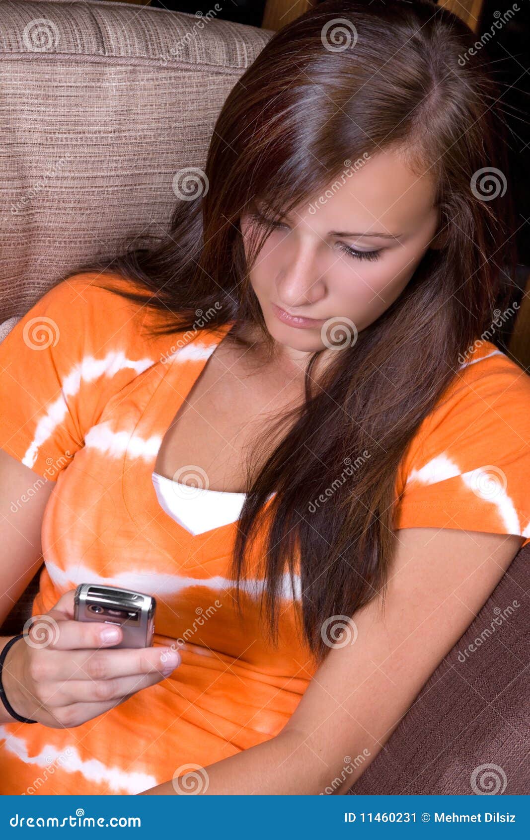 Beautiful Girl Drinking Texting in the Patio Stock Image - Image of ...
