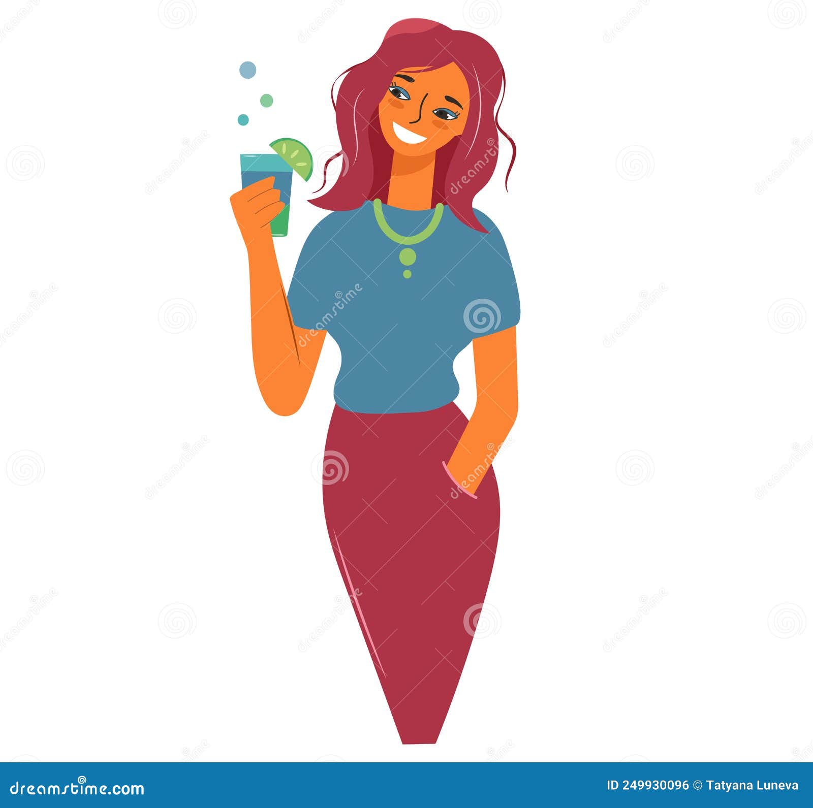 Beautiful Girl Drinks A Drink Cocktail Wine Juice Isolated Design
