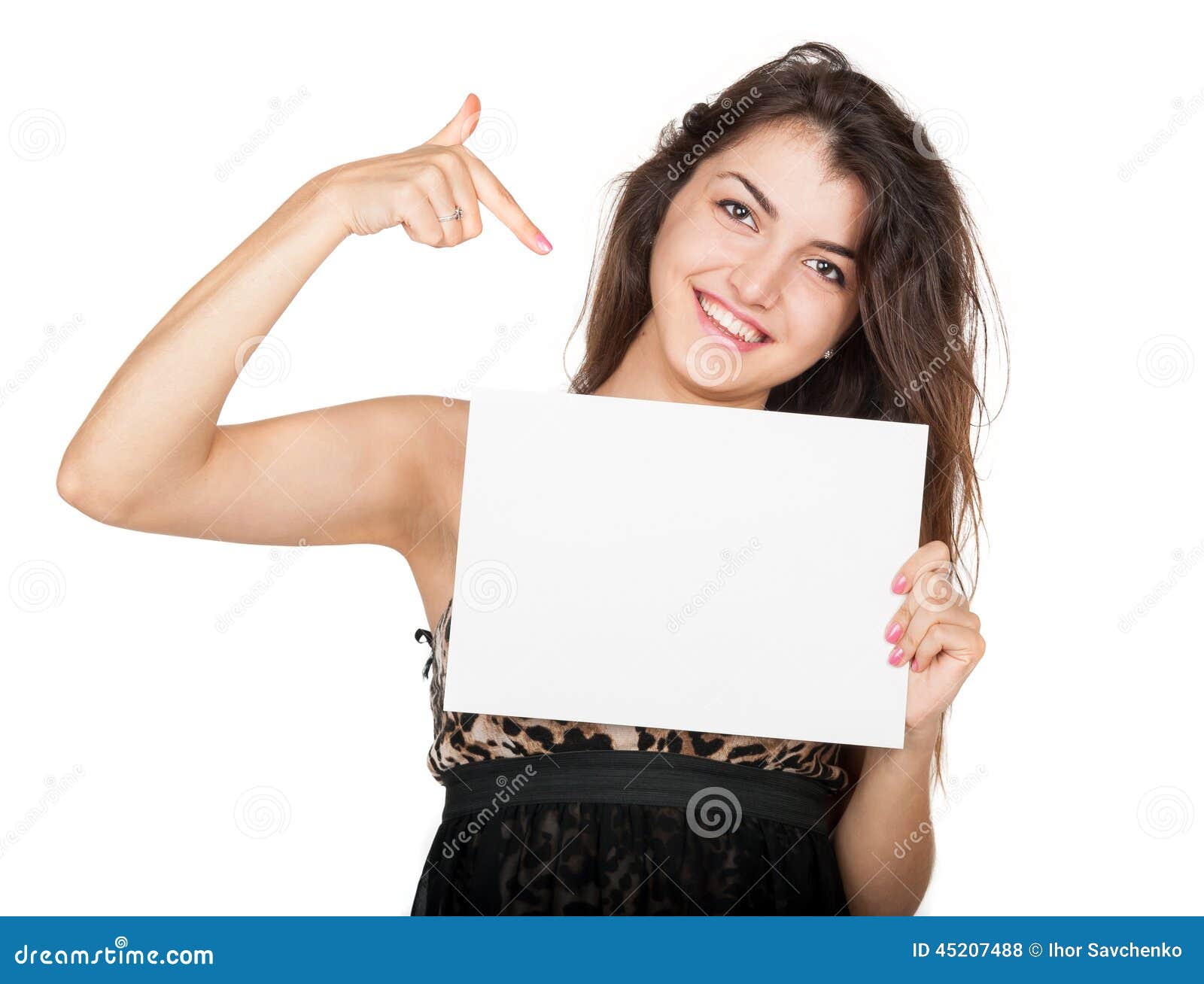 Beautiful Girl and Empty White Blank Stock Photo - Image of girl, idea ...