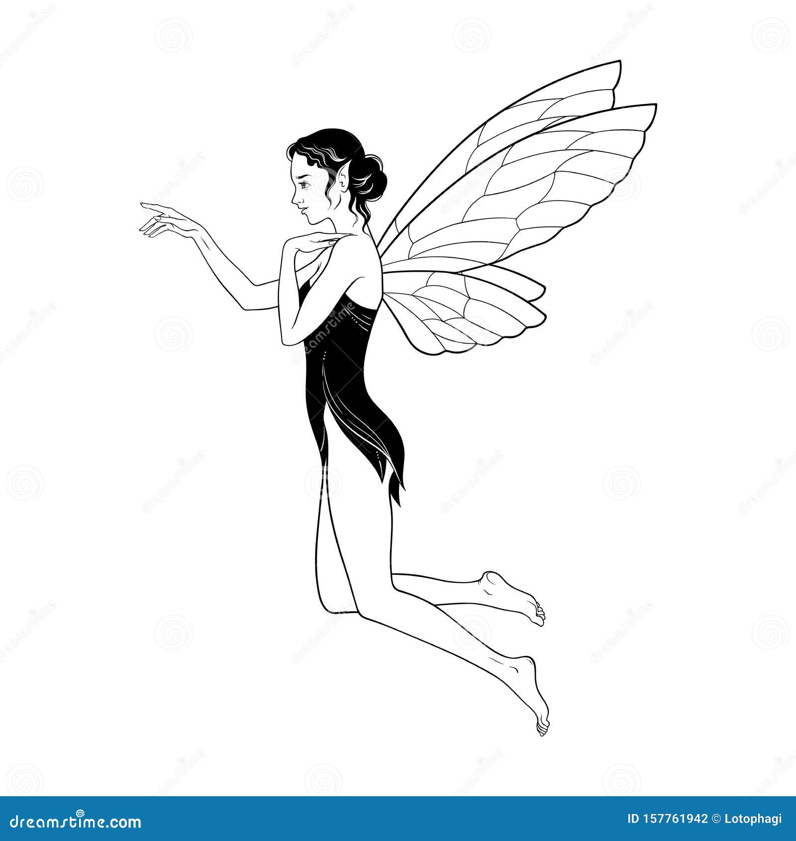 Beautiful Girl Fairy Pixie Line Art Isolated Boho Chic Tattoo Sticker