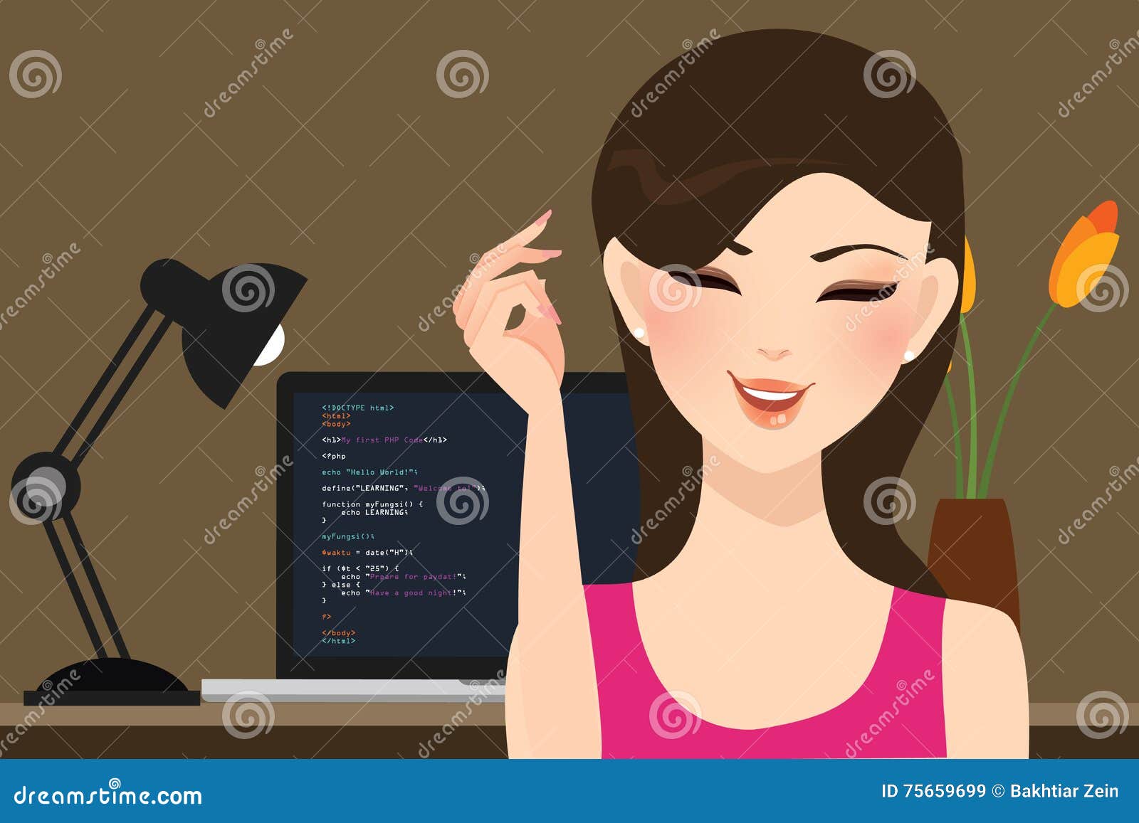 Beautiful Girl Female Programmer Occupation Jobs Programming In Laptop