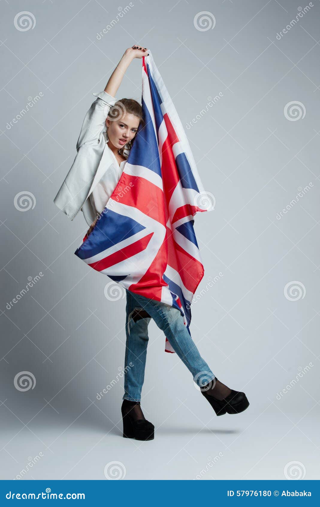 Beautiful Girl with Flag of Britain Stock Photo - Image of beauty, blue ...