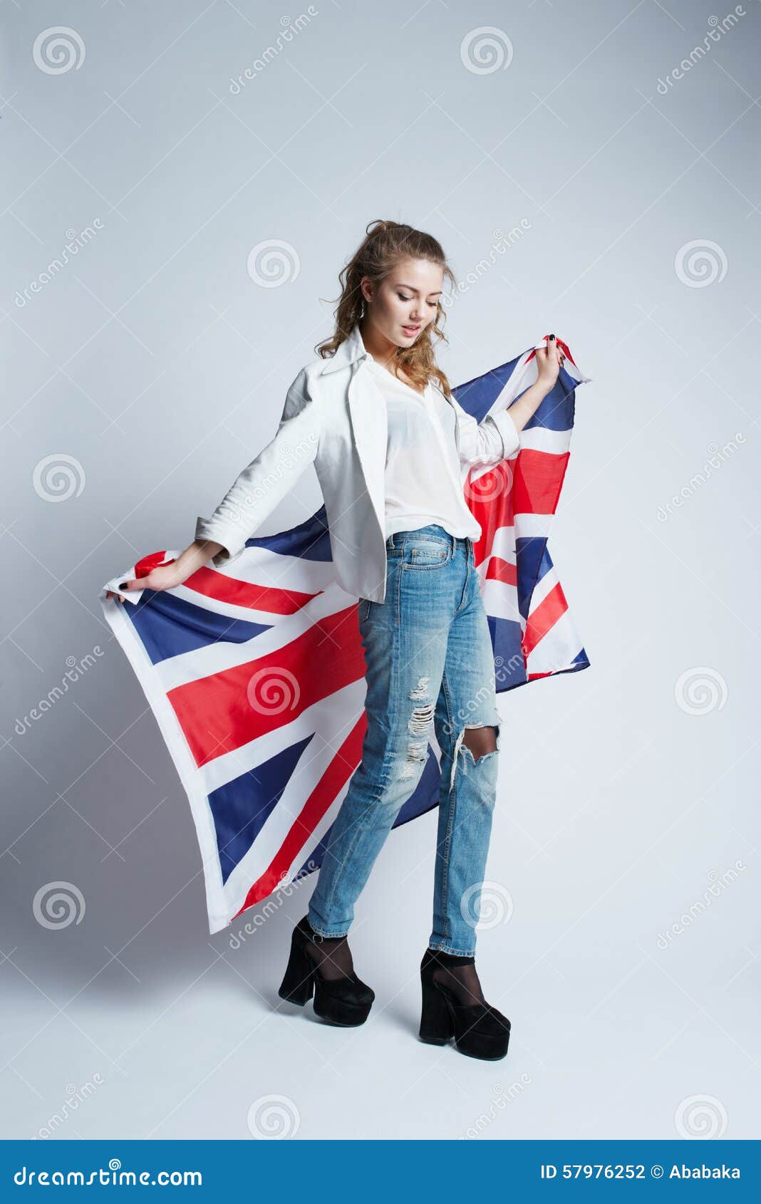Beautiful Girl with Flag of Britain Stock Photo - Image of country ...