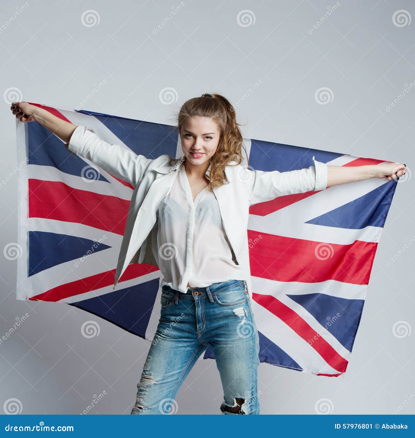 Beautiful Girl with Flag of Britain Stock Image - Image of kingdom ...