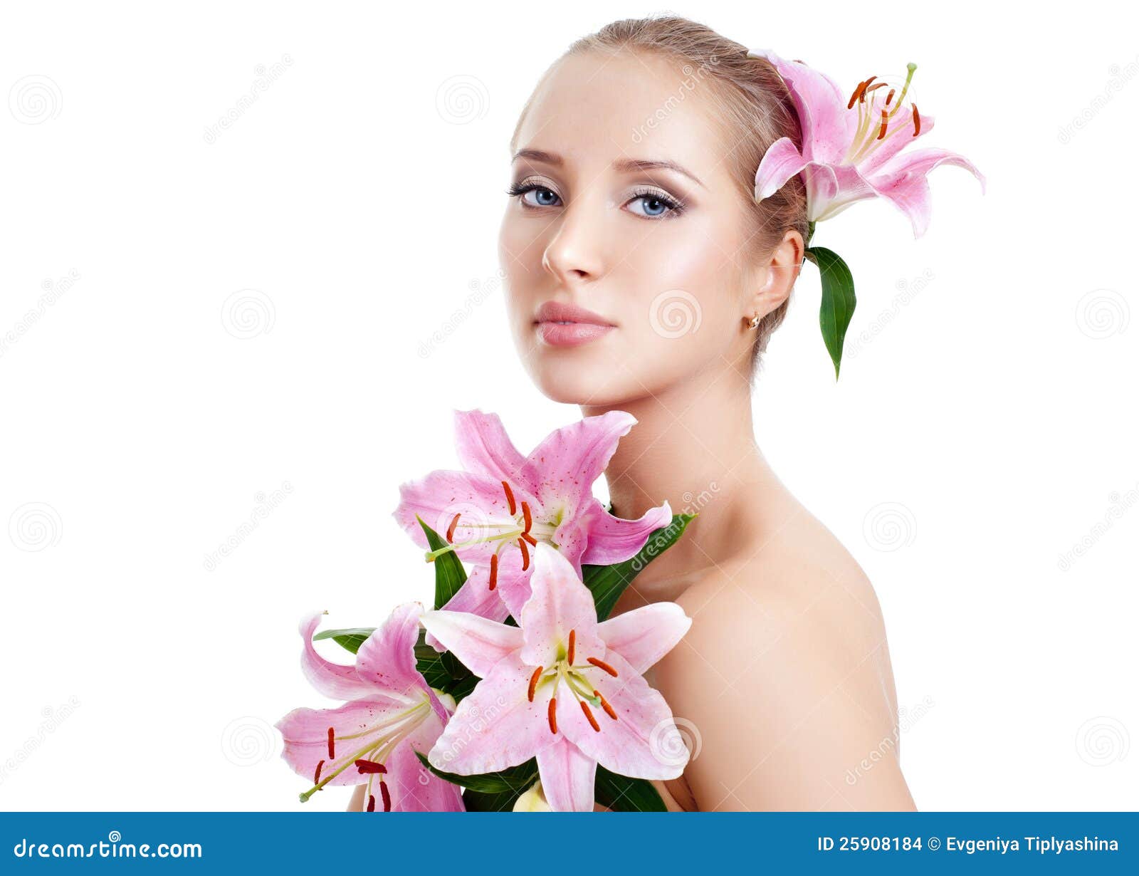 Beautiful Girl with a Flower Lily Stock Photo - Image of feminity ...