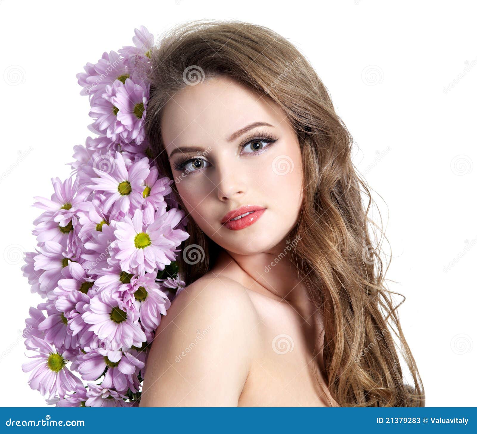 Beautiful Girl with Flowers Stock Image - Image of violet, face: 21379283