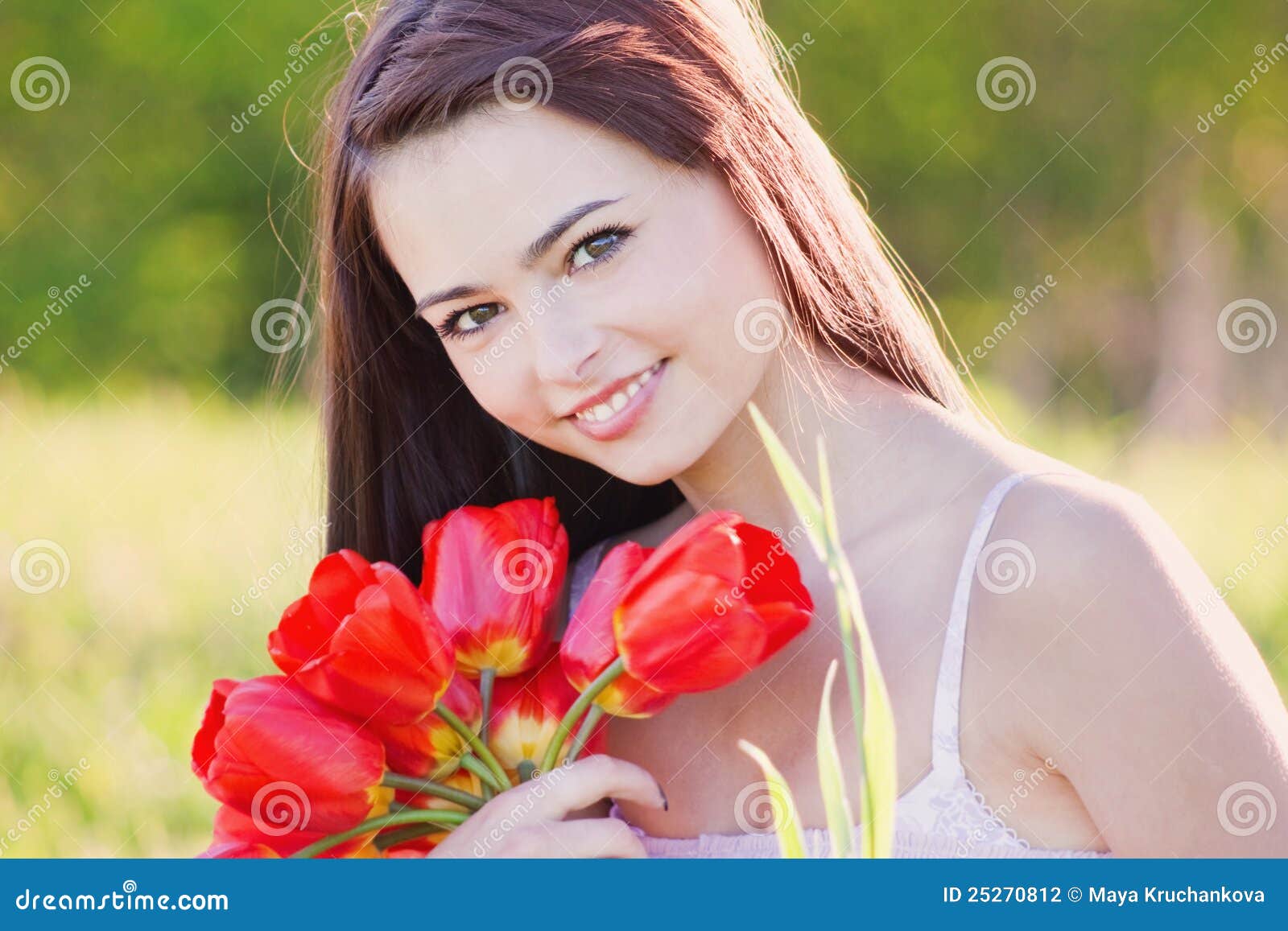 Beautiful Girl with Flowers Stock Photo - Image of person, happiness ...
