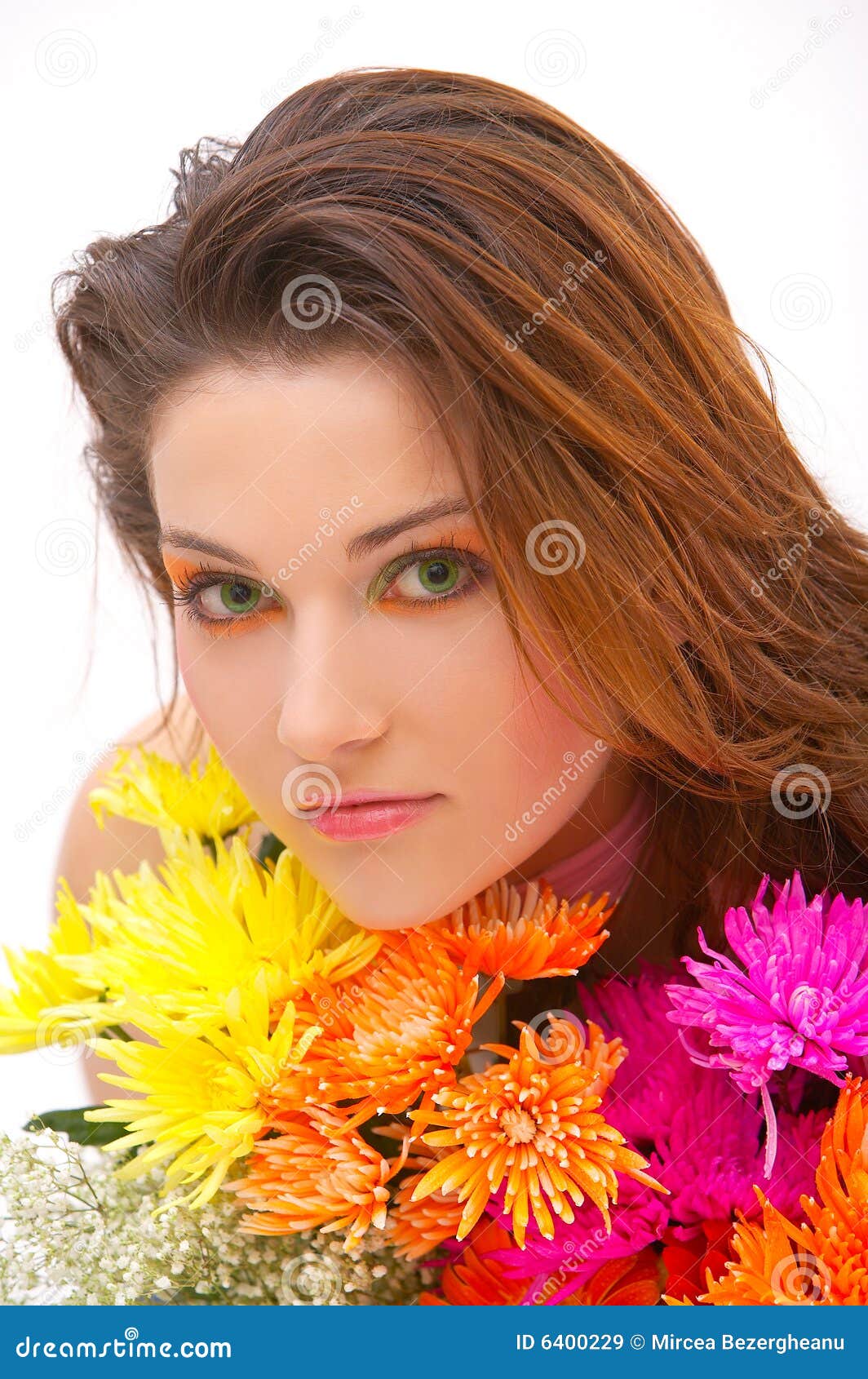 Beautiful Girl with Flowers Stock Image - Image of color, indoor: 6400229