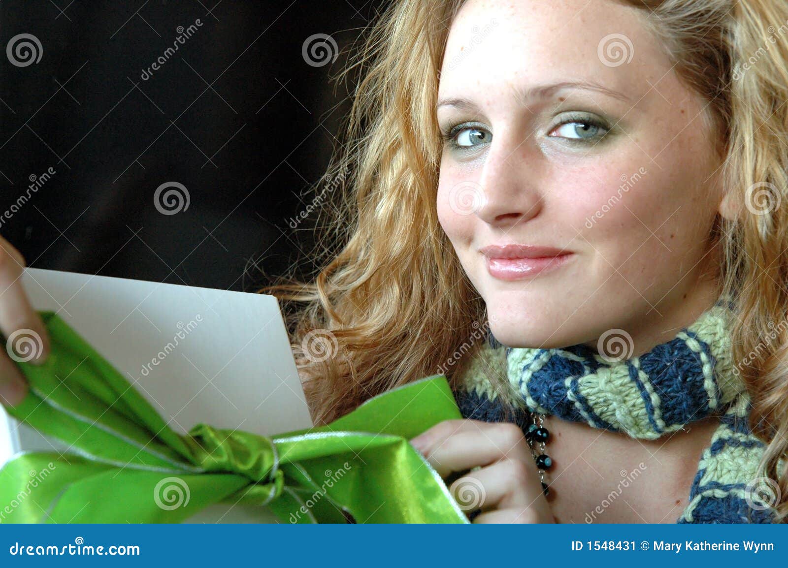 Beautiful girl with gift stock image. Image of blond, female - 1548431