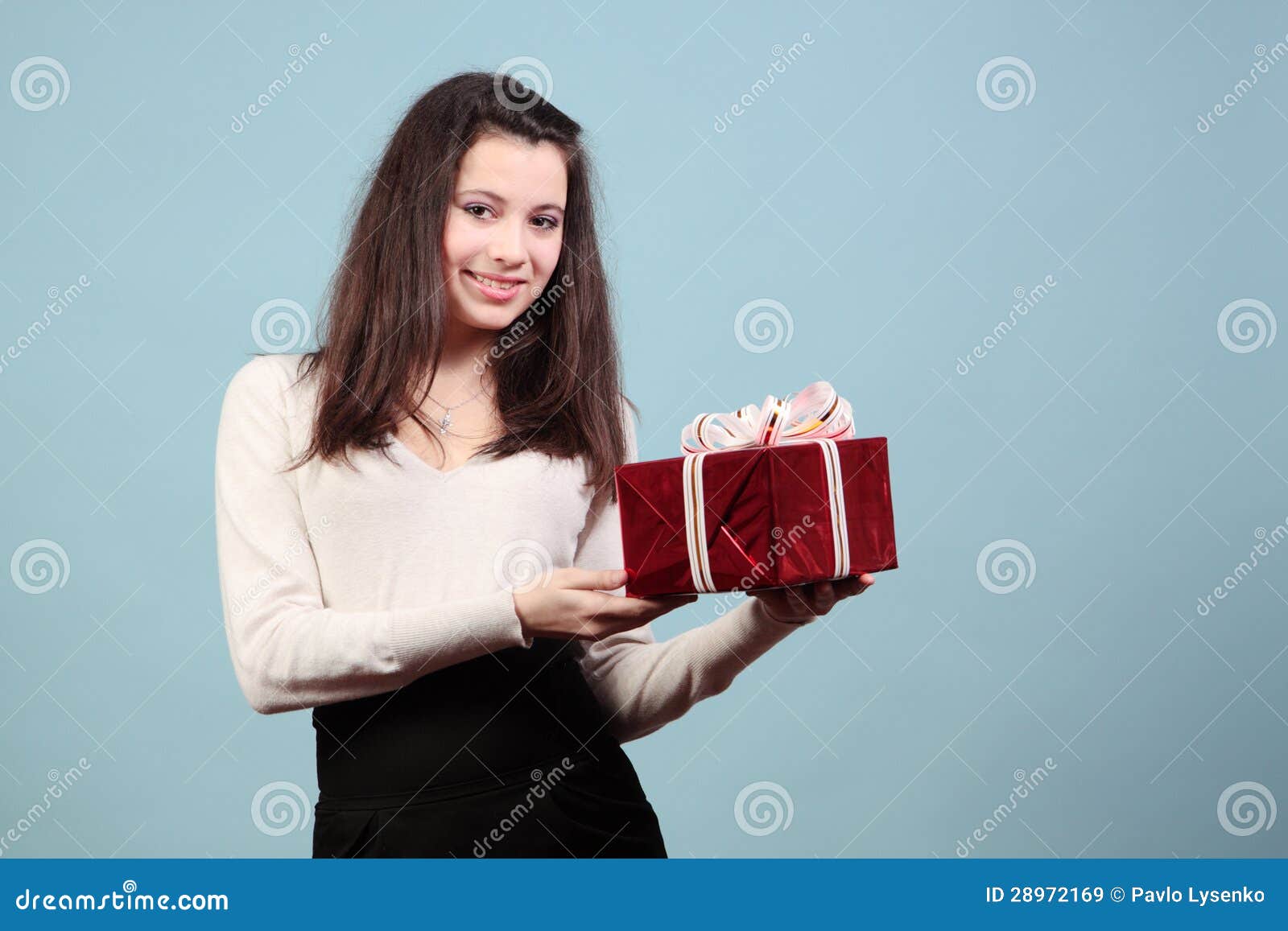 Beautiful Girl with a Gift. Stock Image - Image of fashion, white: 28972169