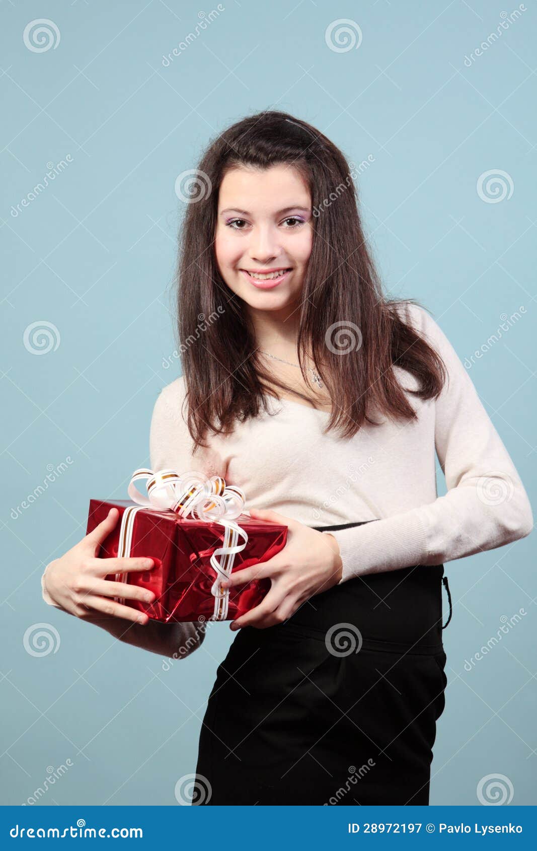 Beautiful Girl with a Gift. Stock Image - Image of excitement ...