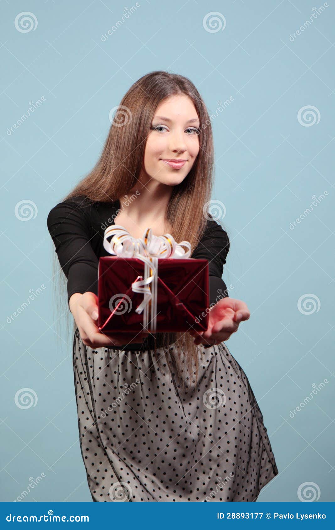 A Beautiful Girl Gives a Gift Stock Image - Image of person, happiness ...