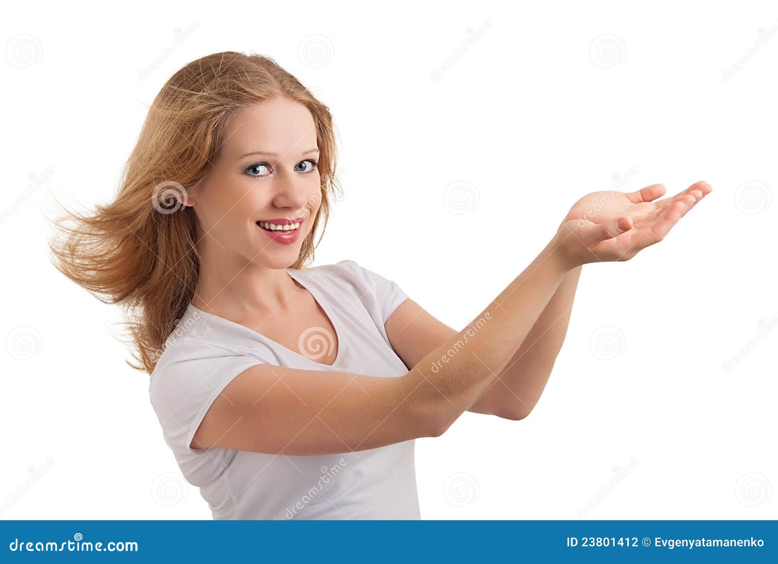 Beautiful Girl Gives Presentation Stock Photo - Image of hand, blank ...