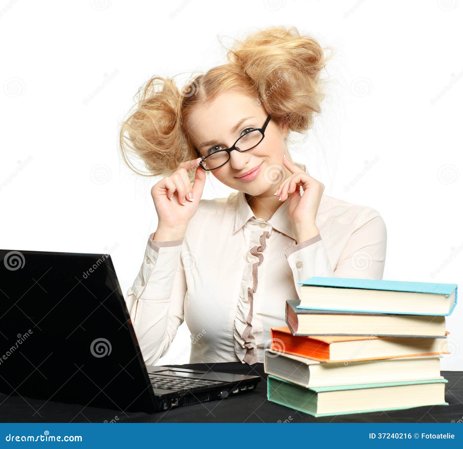 Beautiful Girl with Glasses Working on Computer Stock Photo - Image of ...